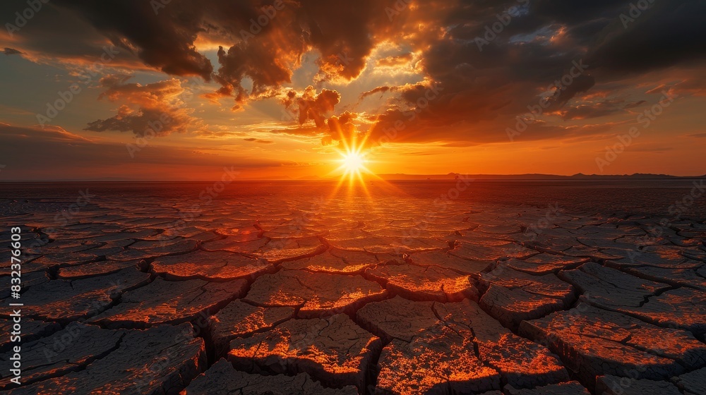 A striking image depicting a cracked, parched earth under a scorching sun, symbolizing the harsh ...