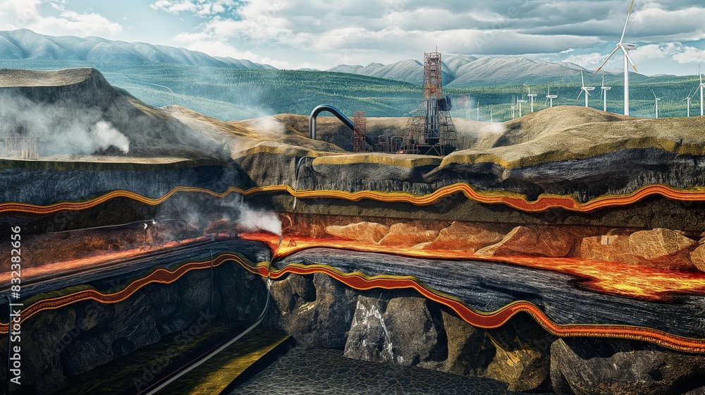 An underground cross-section illustration of geothermal heat being ...
