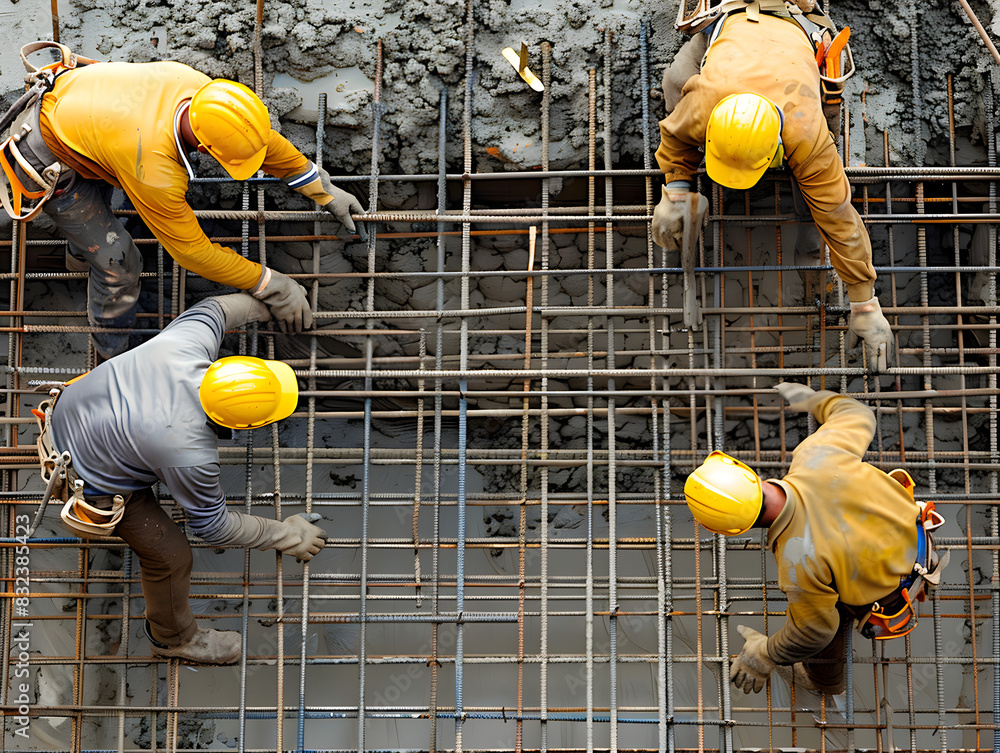 Construction crew working on formwork for a concrete structure at an ...