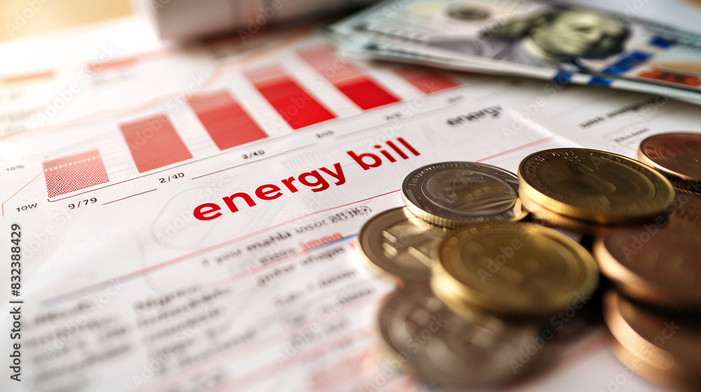 from above energy bill graph on white paper, demand, concept of ...