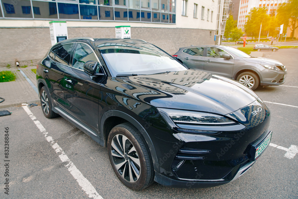 Minsk, Belarus. May 9, 2024. BYD Song Plus Ev modern electric car ...