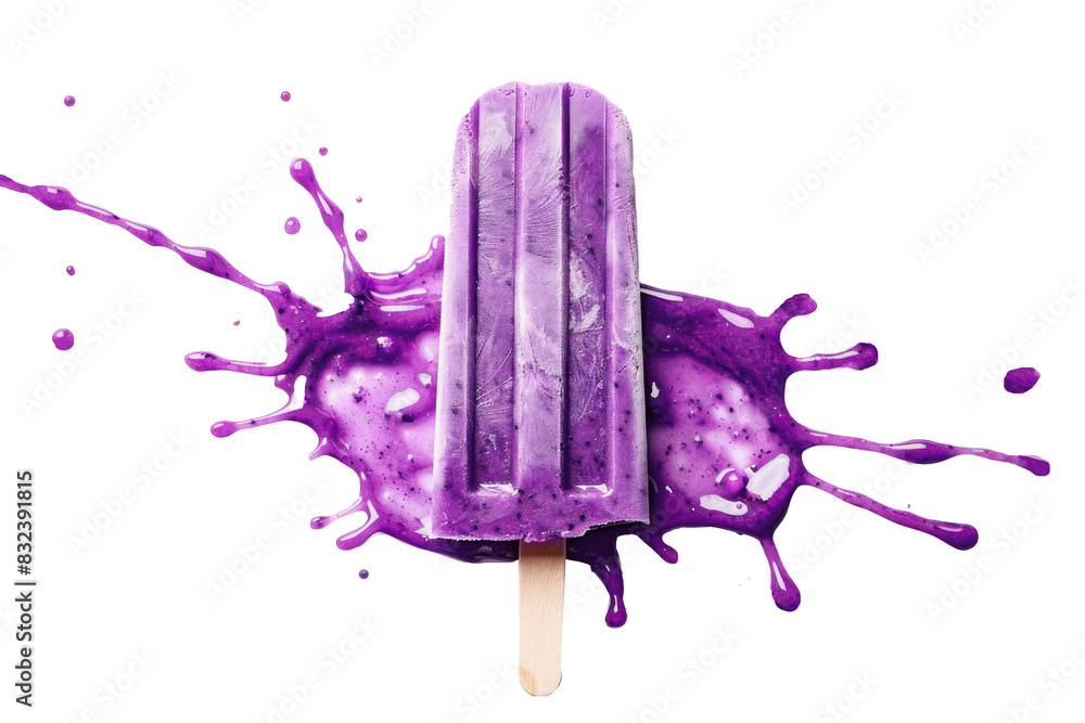 Popsicle with splash of blueberry juice isolated on white background or ...