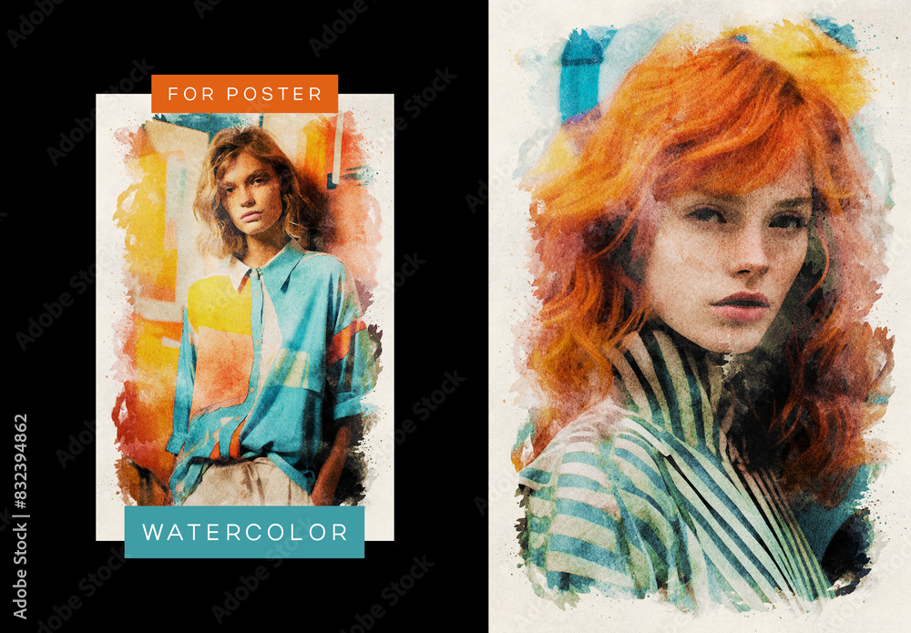 Watercolor FX Poster Effect Mockup Stock Template | Adobe Stock
