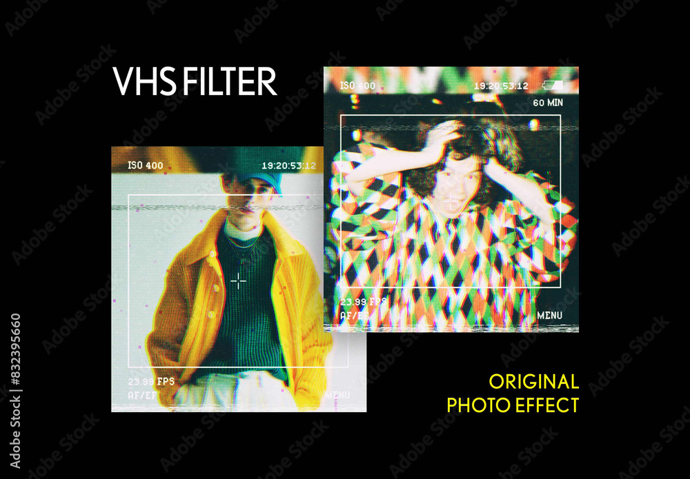 VHS Filter Photo Effect Mockup Stock Template | Adobe Stock