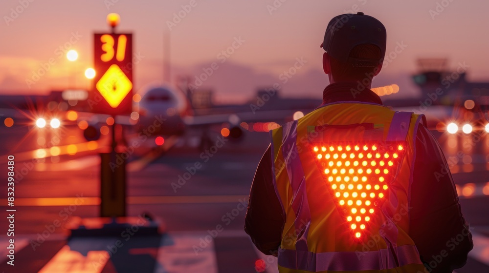 Airport marshalling signal from marshaller for aircraft controls ...
