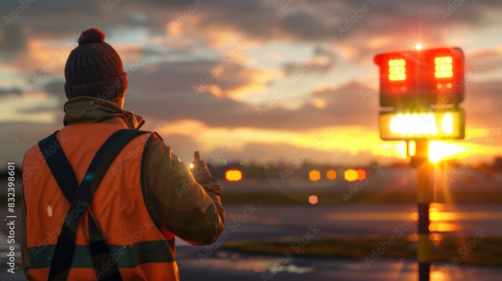Airport Marshalling Signal From Marshaller For Aircraft Controls Ground Crew Signals Airport