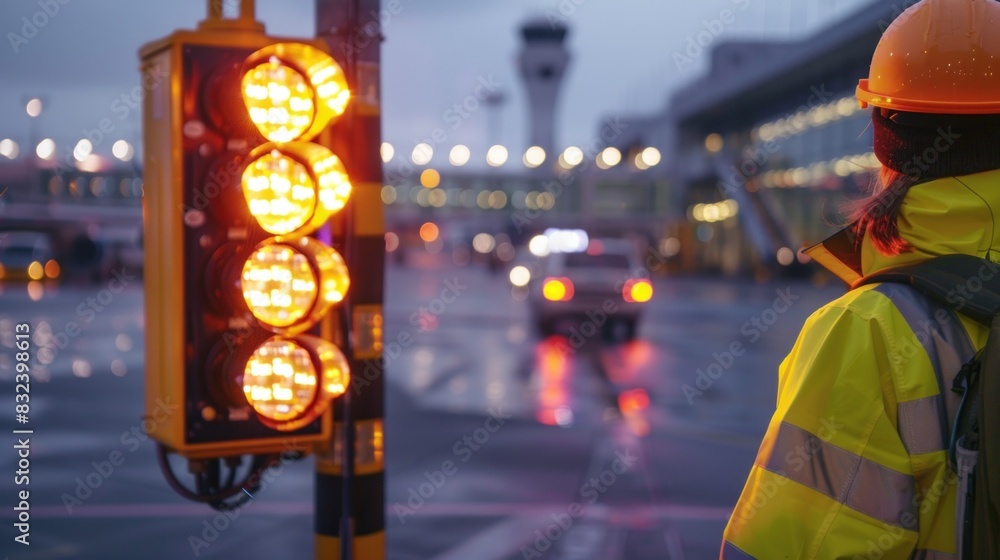 Airport marshalling signal from marshaller for aircraft controls ...