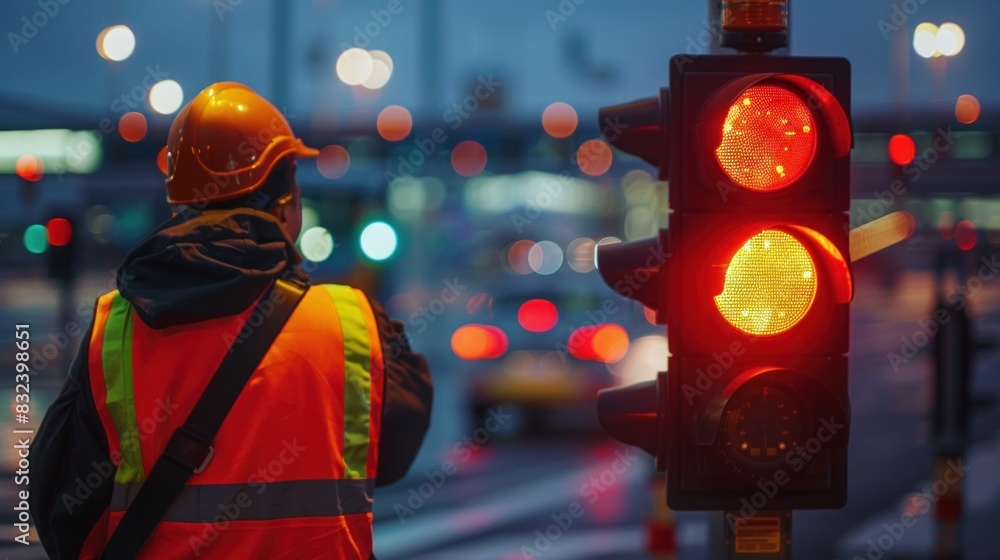 ภาพประกอบสต็อก Airport marshalling signal from marshaller for aircraft ...