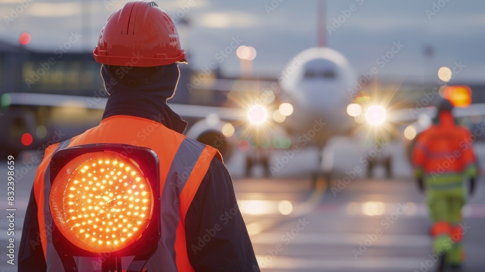 Airport marshalling signal from marshaller for aircraft controls ...