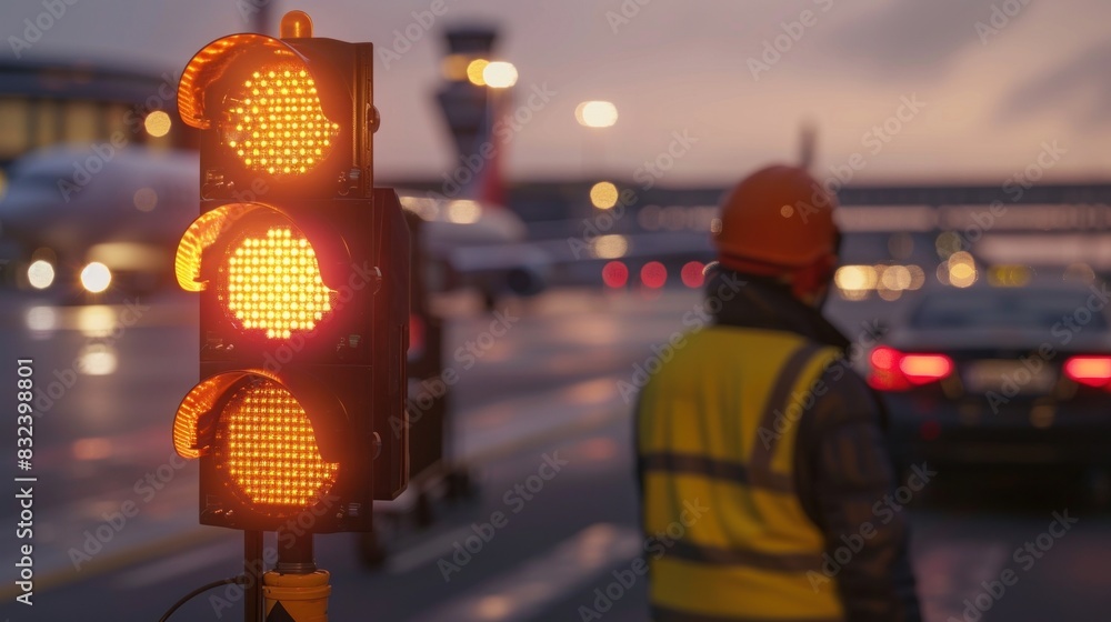 Airport marshalling signal from marshaller for aircraft controls ...