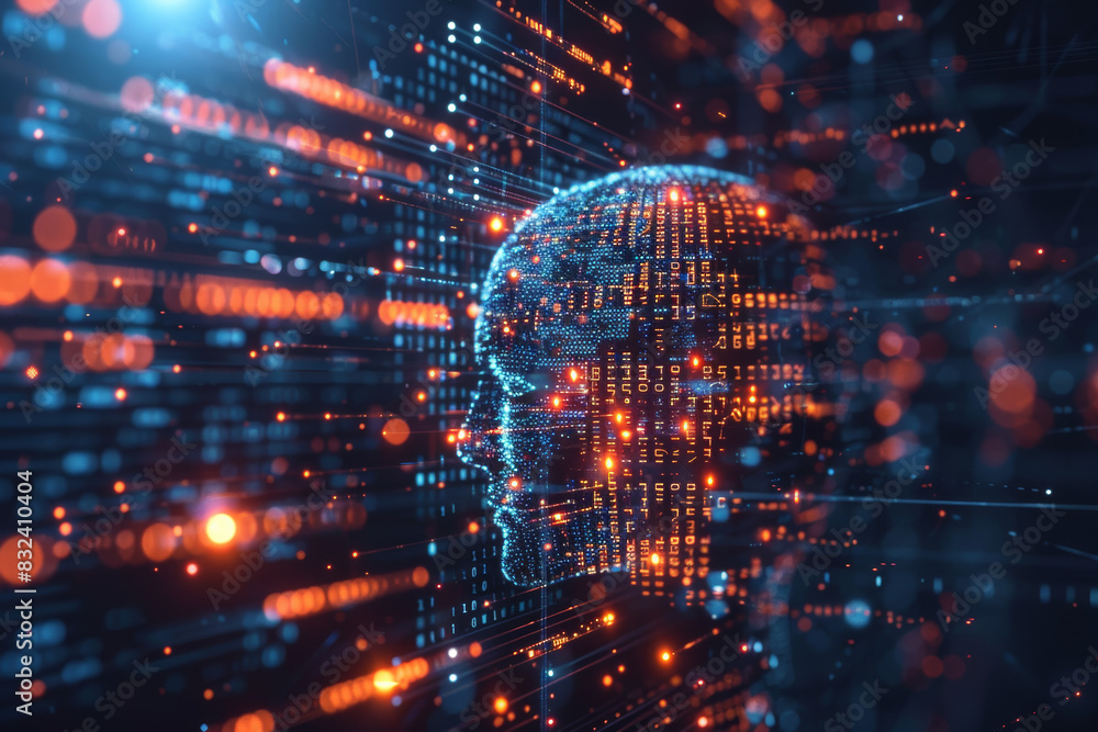 Digital abstract representation of artificial intelligence with neon ...