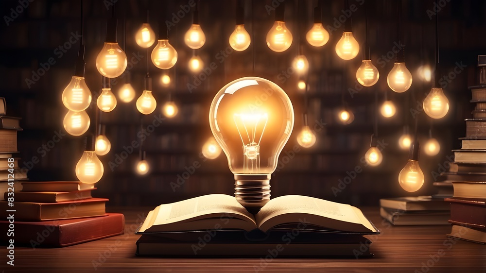 3D lightbulb images for education, ideas, and knowledge concept picture background featuring a ...