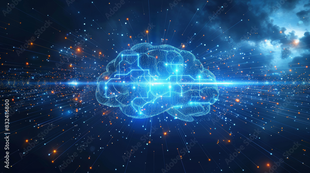 Futuristic Digital Brain With Neural Network Connections And Glowing Blue Lights Representing
