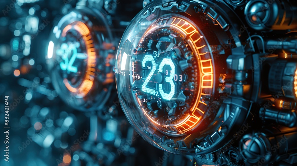 Transparent Frosted Glass Number 23: Glowing Sci-Fi Blue Mechanical ...