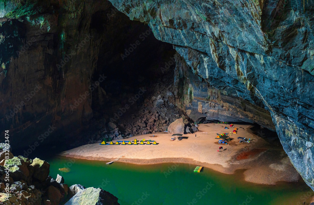 Hang En Cave, the first cave and camp site of Son Doong trek in Vietnam ...