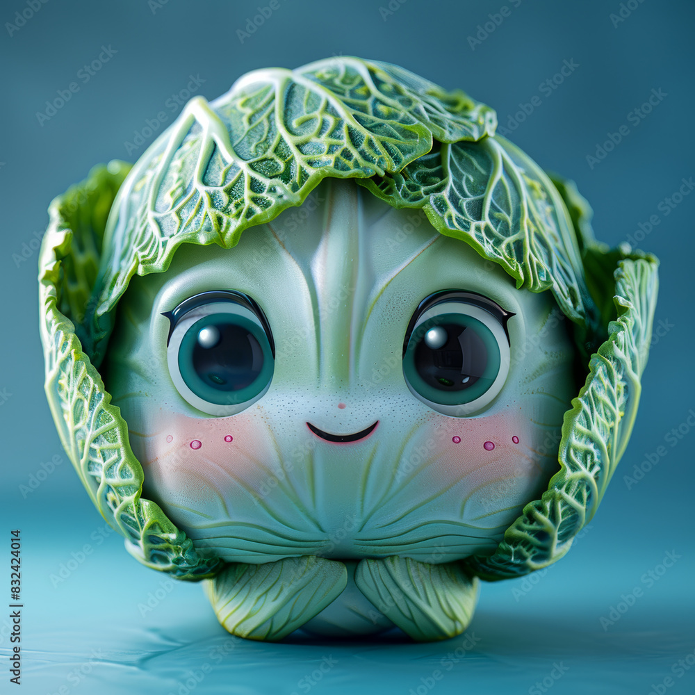 Cute Kawaii Cabbage. Generated Image. A digital illustration of a cute ...
