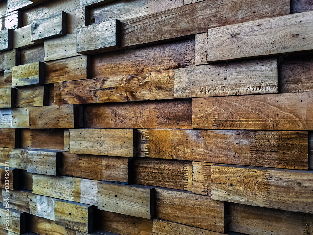 Wooden Blocks Wall, Wood texture of cut tree trunk for background ...