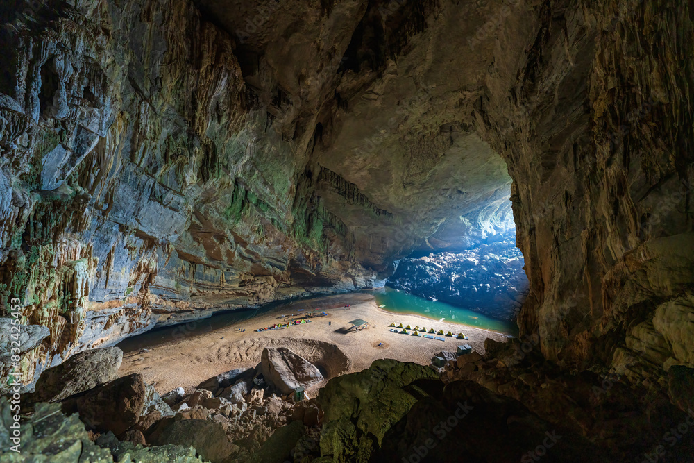 View above the camp site of Hang En Cave, the first cave and camp site ...