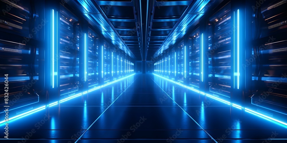 Securely Illuminated Data Storage Room with Digital Servers in Racks ...