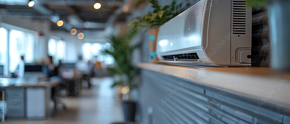 Modern office interior with air conditioner and greenery, creating a ...
