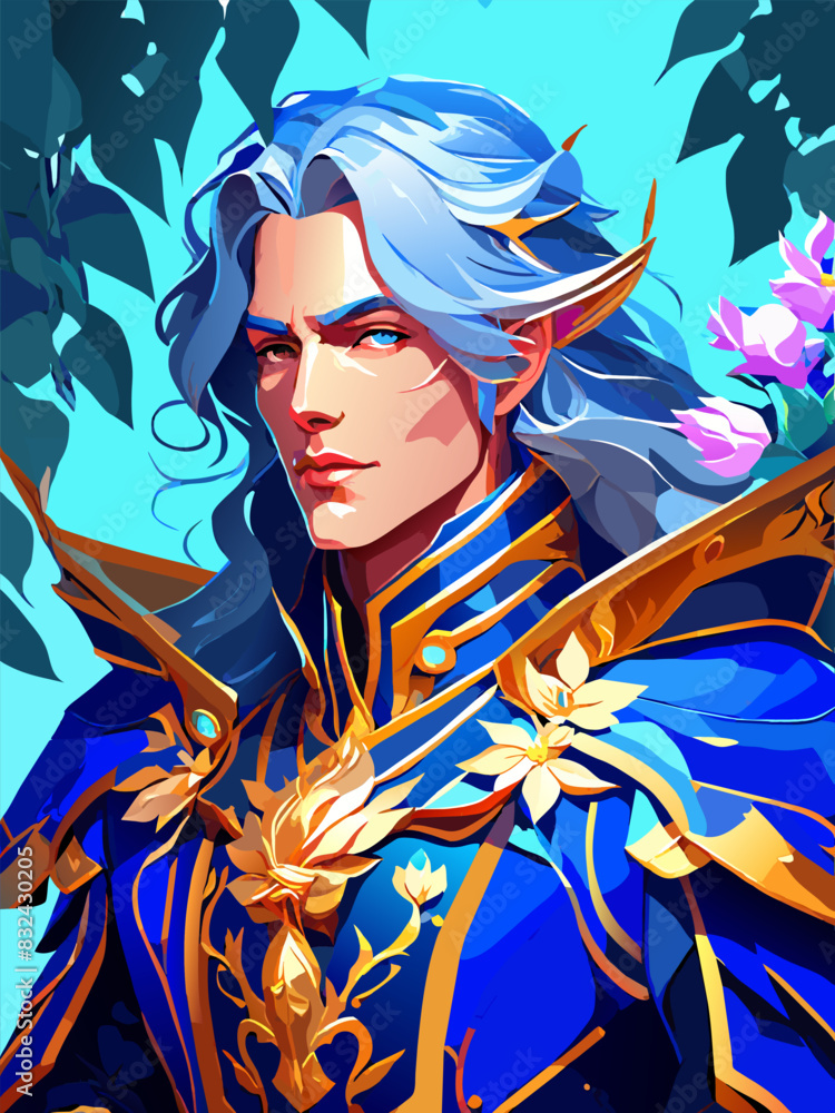 mmorpg character is male she wears a blue dress covered with flowers ...