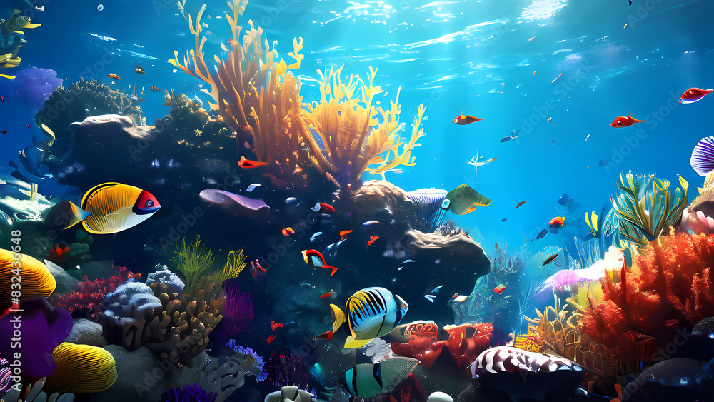 beautiful underwater scenery with marine flora and fauna, marine biota ...