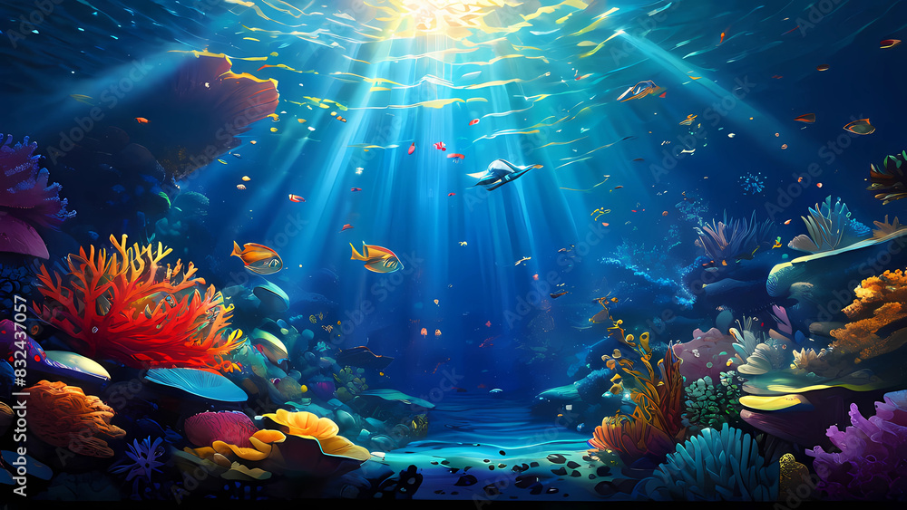 beautiful underwater scenery with marine flora and fauna, marine biota ...