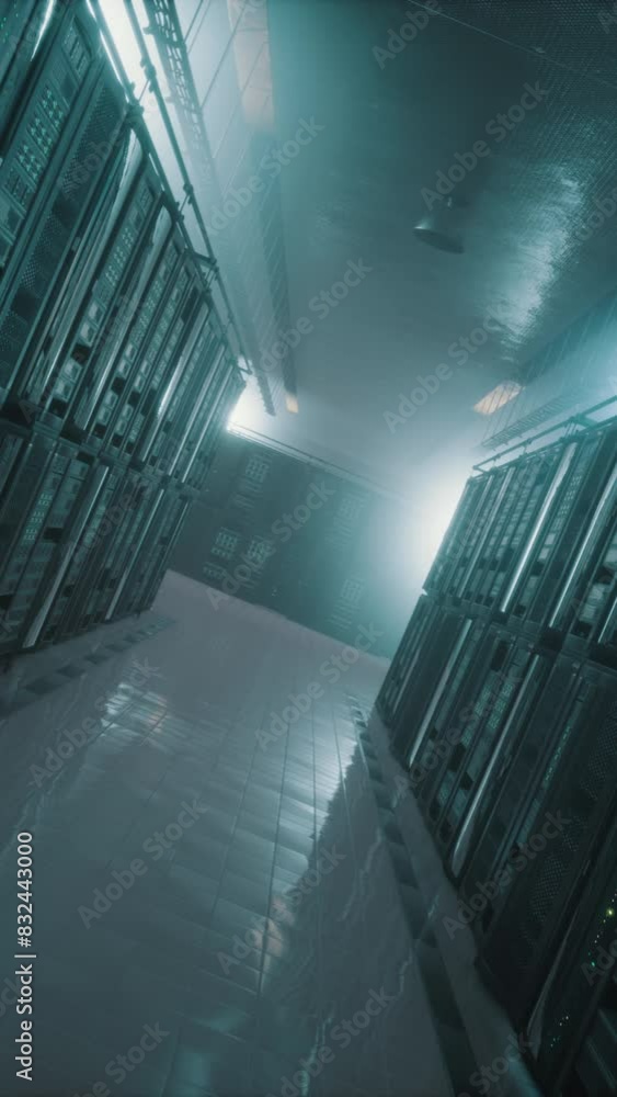 3D render slow rotating camera movement through a modern, low-lit ...