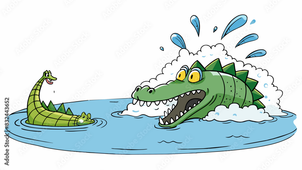 A seemingly calm lake suddenly erupting in waves as a massive alligator ...