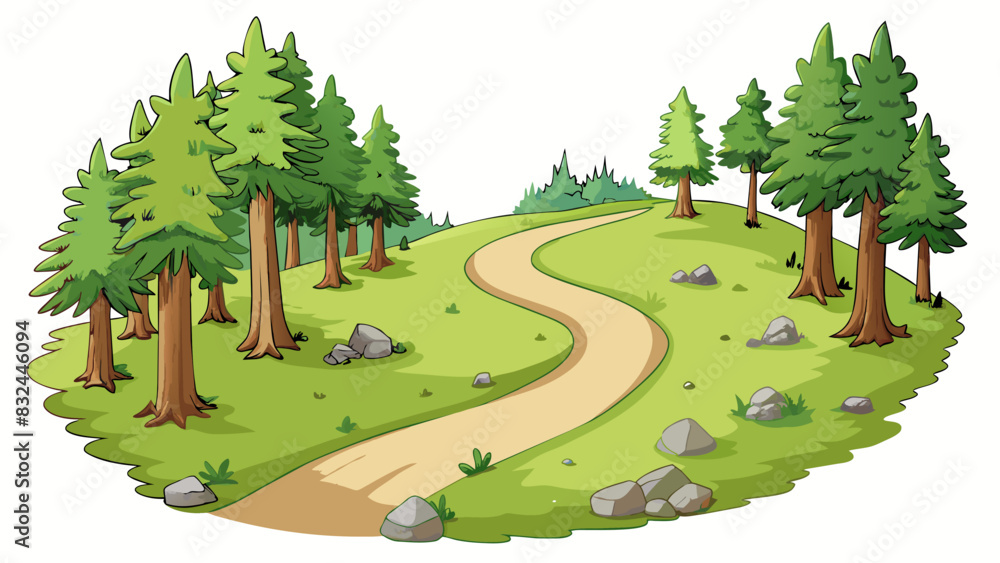 A winding dirt trail leads deeper into the forest with specks of ...