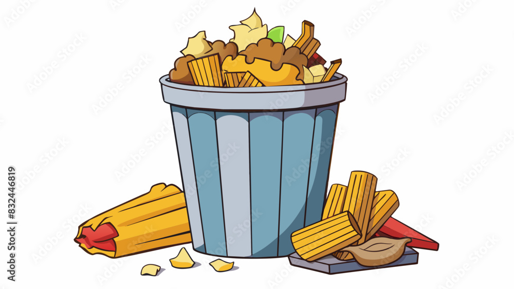 An overflowing garbage can with overflowing fast food wrappers The ...