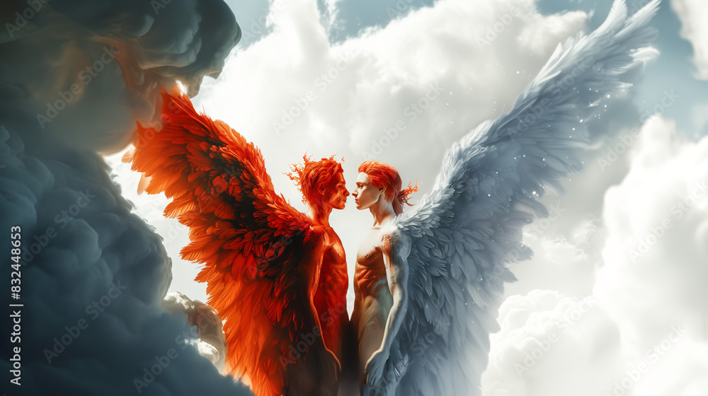 Angel and devil, good and bad, two contrast symbolic. AI Generative ...