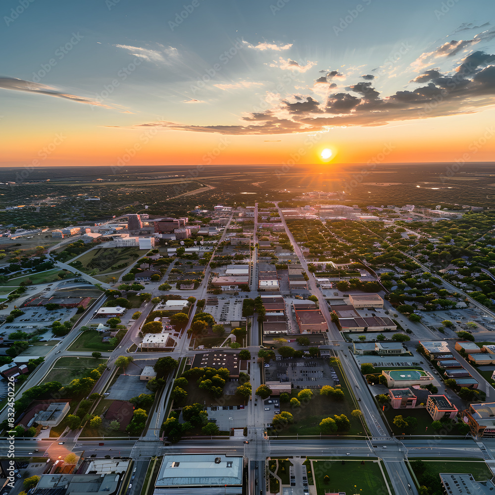 Aerial view of downtown killeen, texas at sunset in spring isolated on ...