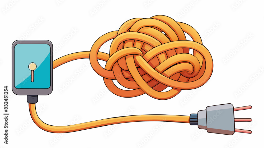 The tangled cord of a charger was twisted and knotted causing ...