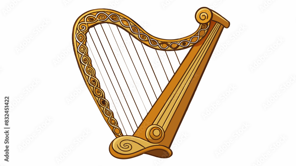 The traditional Welsh harp hung on the wall adorned with intricate ...