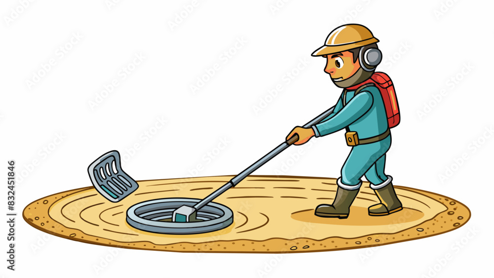 Using a metal detector on a beach to search for buried treasure ...