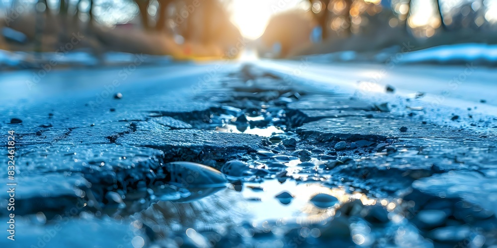 Urban Road in Disrepair: Potholes Present Dangers for Vehicles and ...