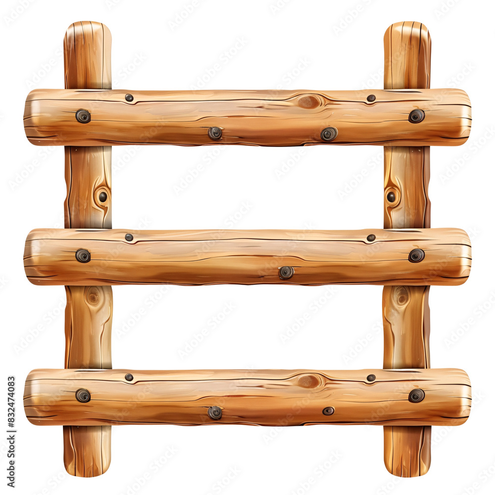 Double log wooden fence segment die cut PNG style isolated on white and ...
