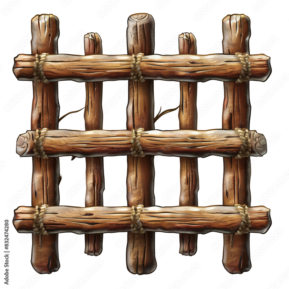 Double log wooden fence segment die cut PNG style isolated on white and ...