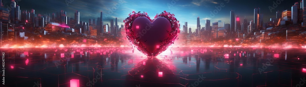 Heart of a cyber attack shown as a pulsating neon red glitch in ...