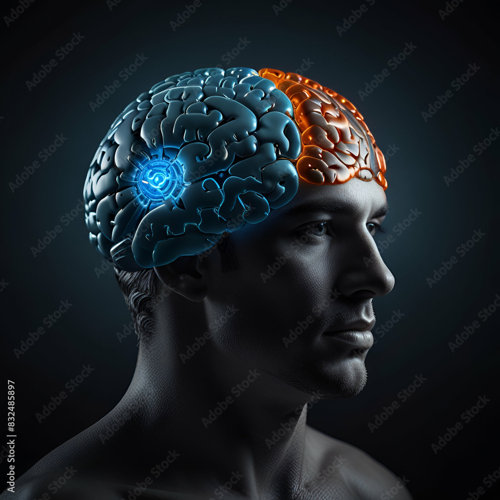 Fotografia do Stock: human head with brain brain, head, mind, profile ...