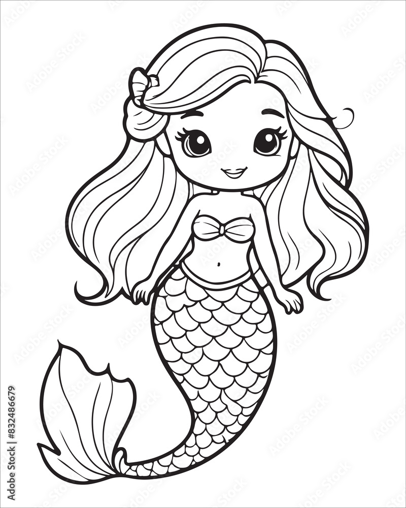 Vetor de Cute mermaid Coloring pages for kids, ocean animals coloring ...