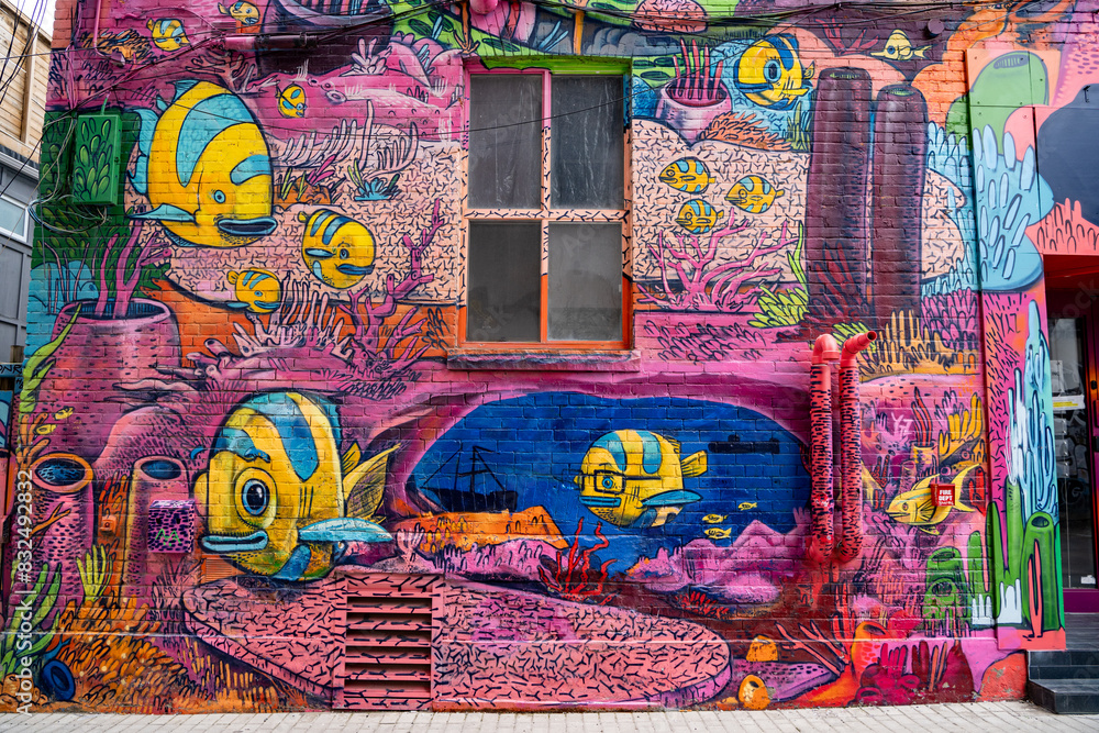 Graffiti paints in Graffiti Alley (Rush Lane). Toronto, Canada - May 25 ...