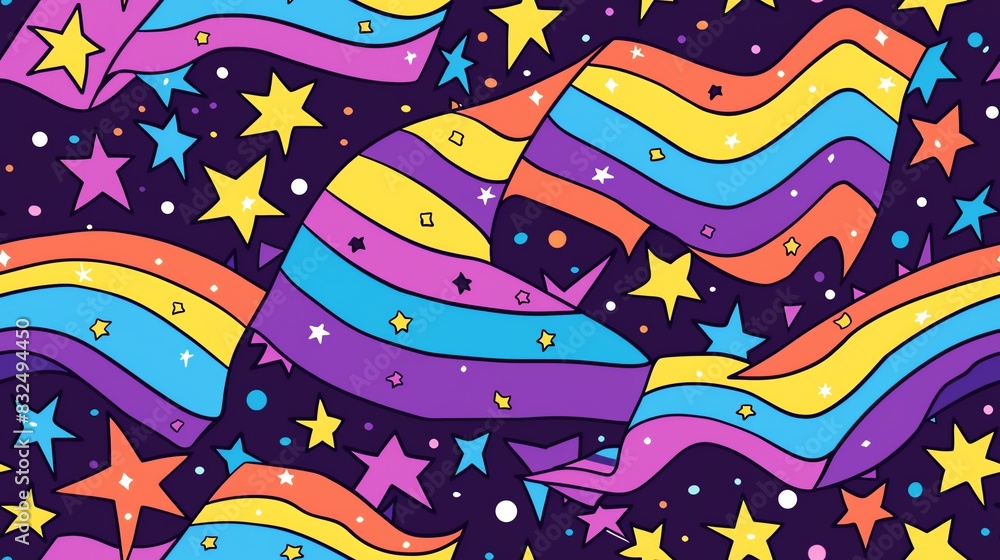 Seamless pattern of hand-drawn Non-Binary Pride flags and stars ...