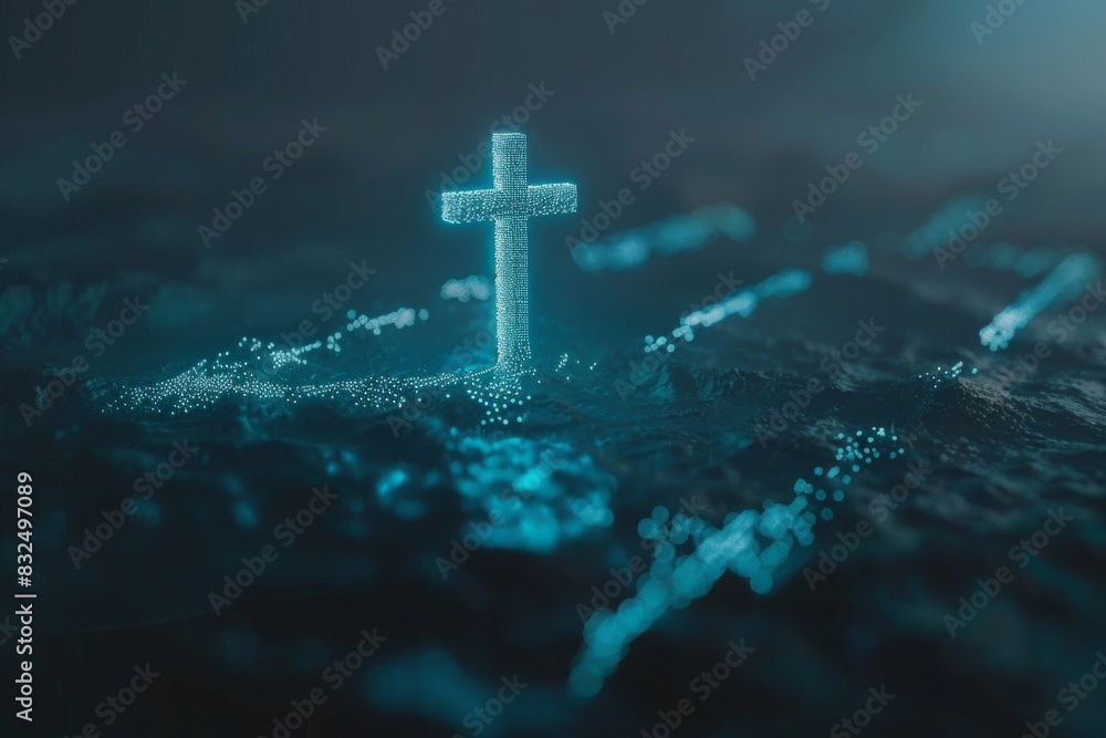 Digital Christian cross god Jesus Christ technological background ...