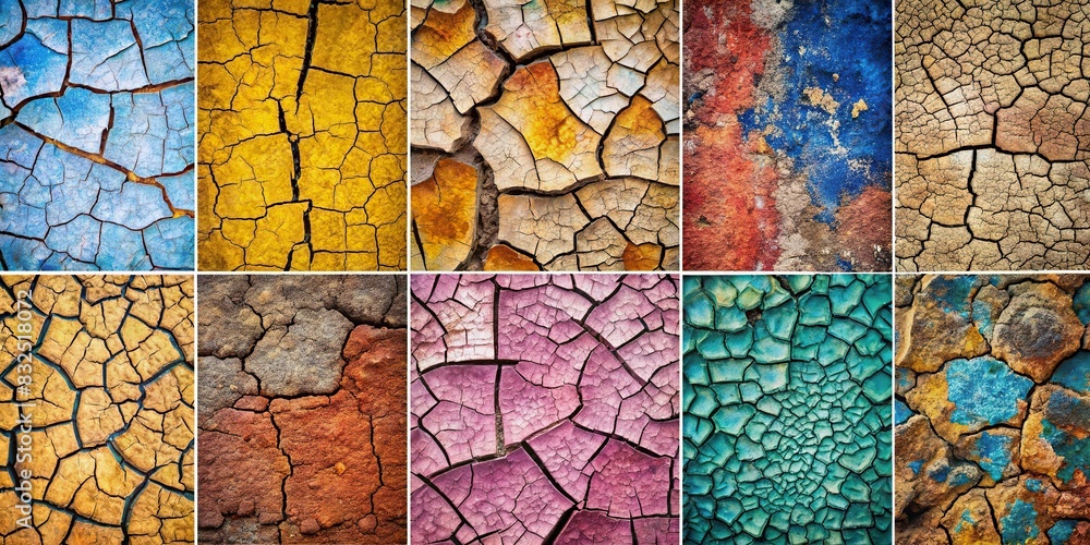 Diverse textured surfaces with cracked patterns in a variety of colors ...