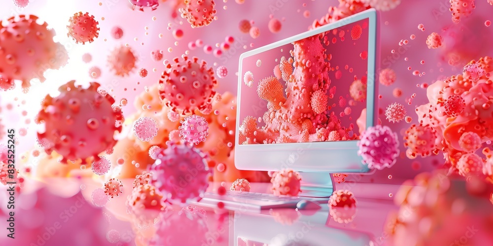 Computer algorithm for cancer diagnosis flat design front view, coral ...