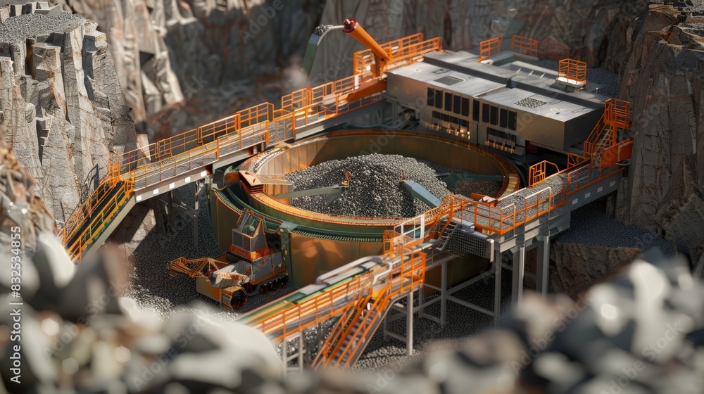 The image shows a large machine used in mining operations. The machine ...