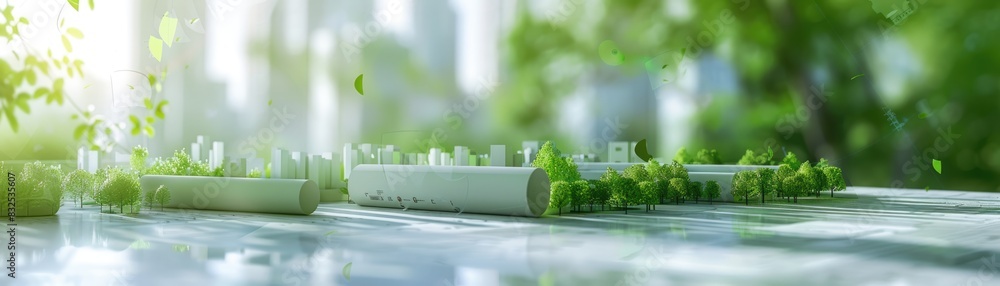 3D model of a sustainable building project showcasing blueprints and ...