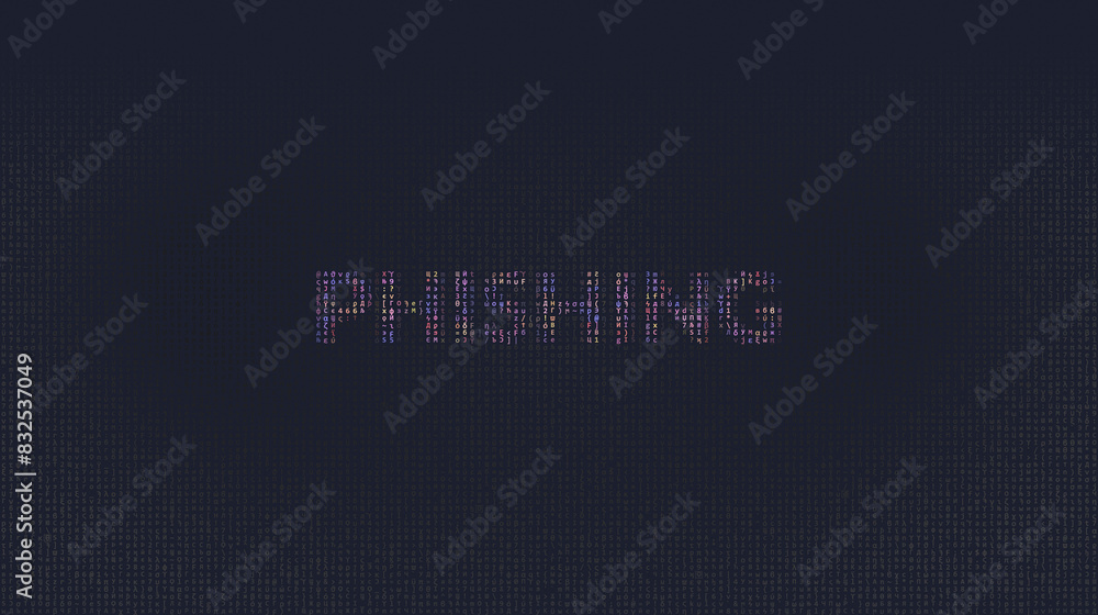 Cybersecurity concept phishing on foreground screen, ASCII style in a code development editor ...